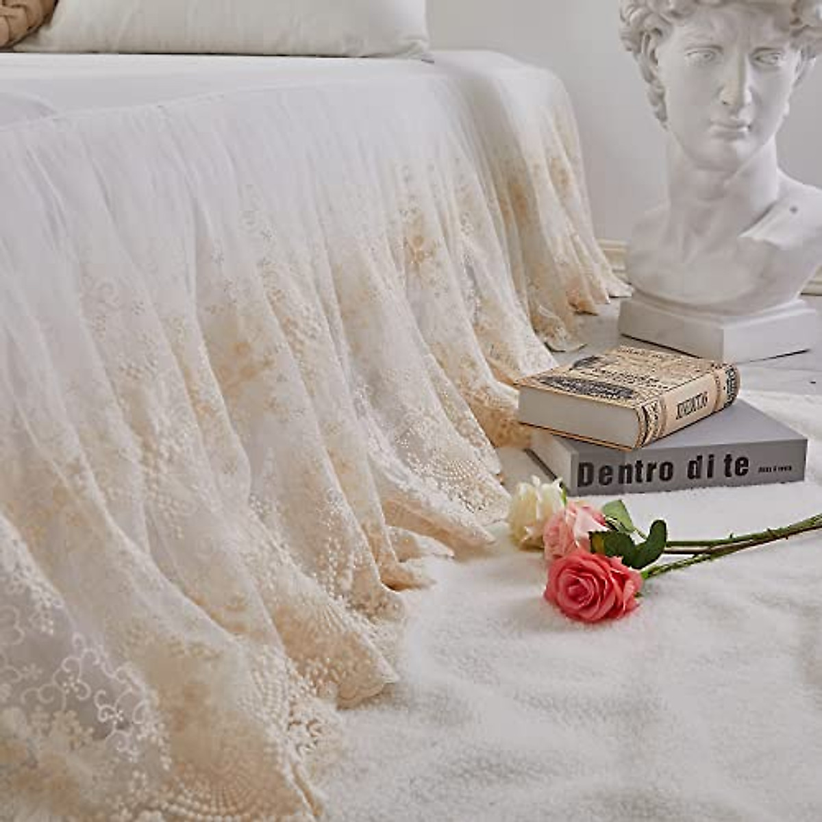 Brandream 4-Piece Grey Quilt Set Cotton Queen Size Luxury Scalloped Bedding Matelasse Coverlet Quilted Comforter Set