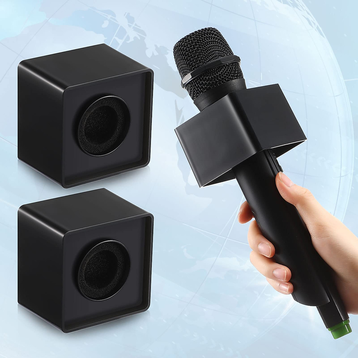 4 Pcs Microphone Flag Station Portable Square Cube Shaped Mic Flags ABS Foam Microphone Flag Microphone Accessories for Interview KTV Reporter Host (White, Black)