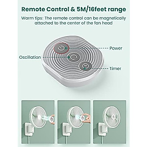 8.5 Inch Wall Mount Fan with A Remote Control and Timer, Small Portable Oscillation Socket Fan for RV, AC/DC(12V), 4 Speeds Garage Mounted Fans, Quiet Bedroom Fan for Kitchen, Bathroom,5.9 ft cord