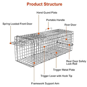 Humane Live Animal Cage Trap, 23.3x7.2x7.7 Inches Humane Cat Trap for Stray Cats,Rabbits,Squirrels Outdoor Small Animal Trap, Humane Catch & Release