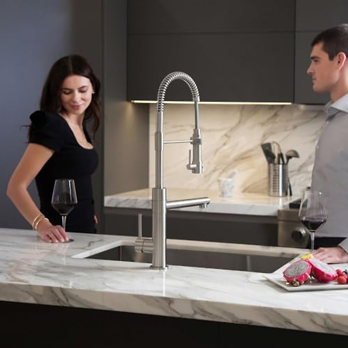 Kraus KPF-1603SFSMB Artec Pro 2-Function Commercial Style Pre-Rinse Kitchen Faucet with Pull-Down Spring Spout and Pot Filler, 24.75 inch, Spot Free Finish Stainless Steel/Matte Black