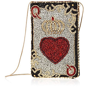 Mary Frances Queen of Hearts Beaded Playing Card Crossbody Phone Bag, silver