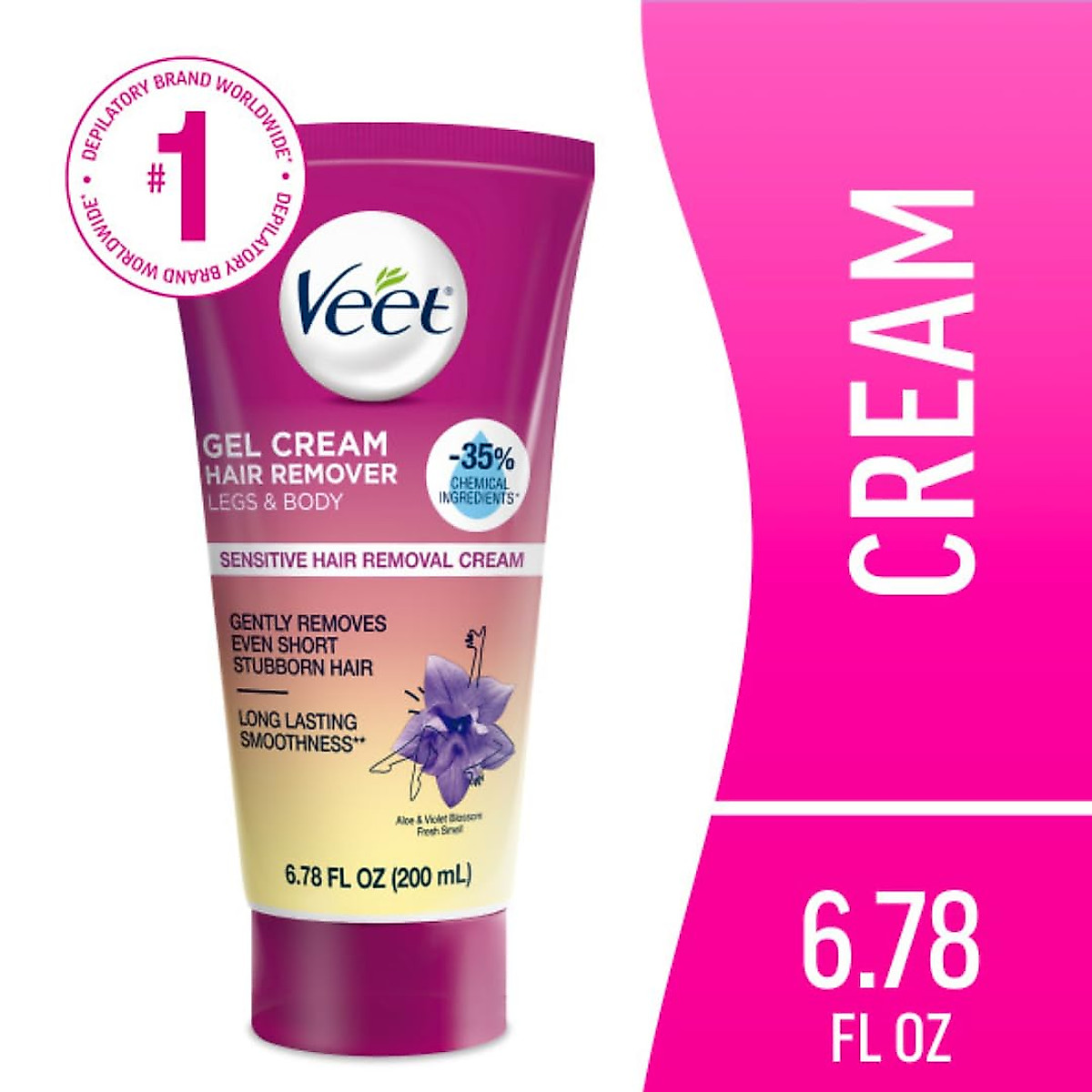 Veet Sensitive Skin Formula with Aloe Vera and Vitamin E, Dermatologically Tested Hair Removal Gel Cream 6.76 Fl Oz. for Legs & Body (3 Pack)