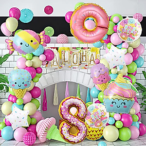 10Pcs Ice Cream Balloons, Ice Cream Donut Candy Birthday Number Mylar Foil Balloon Ice Cream Theme 8th Birthday Party Supplies Decorations (8th)