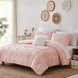 Geniospin Twin Comforter Set 6 Pieces, Bed in A Bag with Comforters, Sheets, Pillowcases & Shams - Pom Tufted Design Microfiber, All Season Down Alternative Bedding Sets (Pink, 66 x 86 Inches)