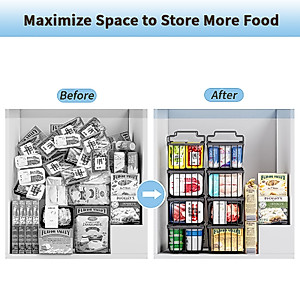 Freezer Organizer Bins (14.6"L x 7.1"W x 5.2"H) - 4 Pack Stackable Chest Freezer Organizer for 7 Cu.FT Deep Freezer Sort Frozen Meats | Deep Freezer Organizer Bins Get Food Easily w/Handle(Black)