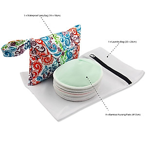 PINOWU Women’s Nursing Pads - 8 Washable Pads + Wet Bag + Wash Bag, Breastfeeding Nipple Pads for Maternity - Reusable Nipplecovers for Breast Feeding (Pastel Touch, Large 4.7")