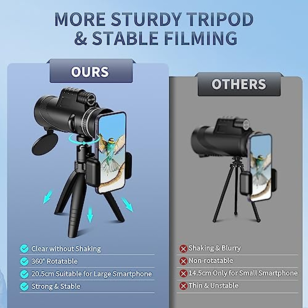 80x100 Monocular Telescope, Eullsi HD Monocular for Adults with Smartphone Adapter & Tripod, Compact Monocular for Bird Watching Hiking Camping Hunting Wildlife Travel (Black)