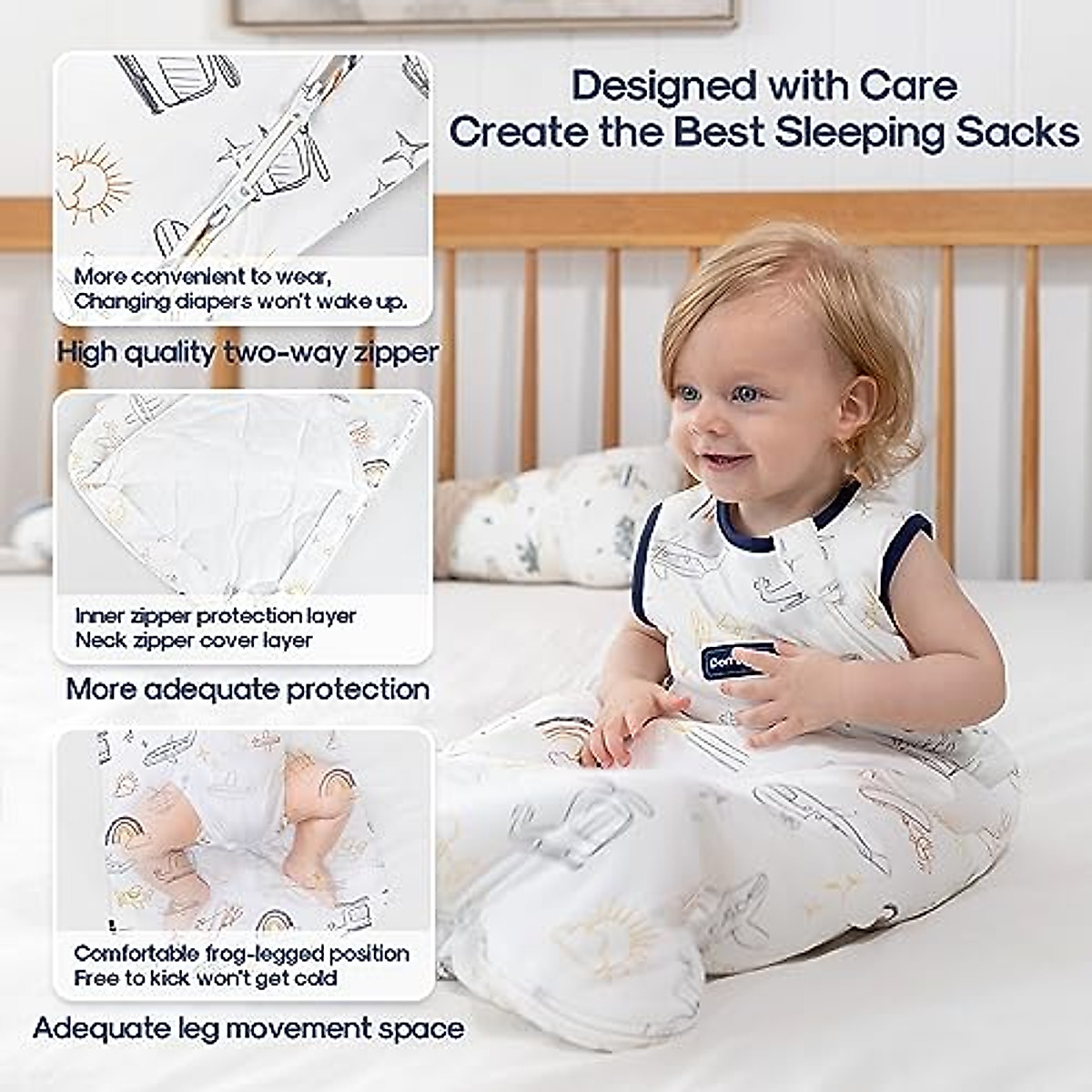 Domiamia Baby Sleep Sack Ultra Soft Cotton & Rayon Made From Bamboo 2.5 TOG Toddler Sleeping Sack 2t-3t Rayon Sleeping Bag Dryable Warm Wearable Blanket 24-36 Months Better Sleep Year-round