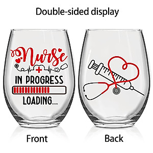 Pishovi Nurse In Progress Wine Glass with Gift Box, Appreciation Gift for Woman Nurse Doctors, Nurse Gift, Nurse Graduation Gifts, Christmas Birthday Retirement Gift for Woman Nurse