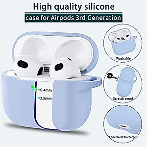 MHYALUDO AirPods 3 Case Cover, Soft Silicone Protective Case Skin for Airpods 3rd Generation 2021 Charging Case with Keychain，Front LED Visible-Sky Blue