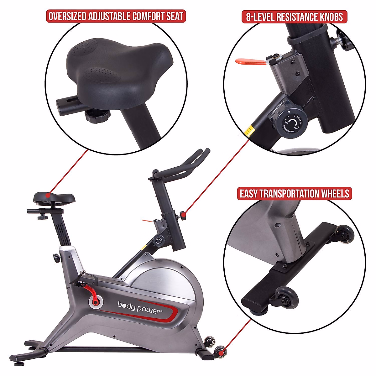 Body Power Deluxe Indoor Cycle Trainer with Curve-Crank High Inertia Low Impact Technology