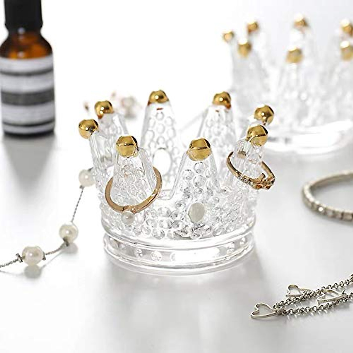 Lemonadeus Beauty Blender Holder Makeup Sponge Holder Crown Glassware Stand Storage Powder Puff Display Stand（2 Pack） (1 gold and 1 clear)