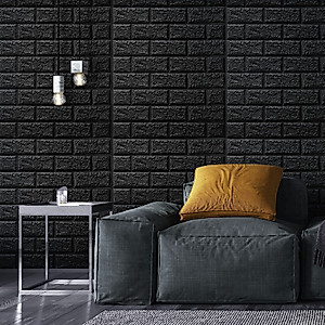 Art3d 30Pcs 3D Brick Wallpaper in Black, faux Foam Brick Wall Panels Peel and Stick, Waterproof for Bedroom, Living Room, and Laundry Decor (43.5Sq.Ft)