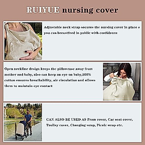 RUIYUE Muslin Nursing Cover for Baby Breastfeeding | 100% Cotton Breathable for Summer,Opaque| Full Coverage for Baby Breastfeeding | Rigid Hoop for Easy Viewing | Soft & Fabric Stylish