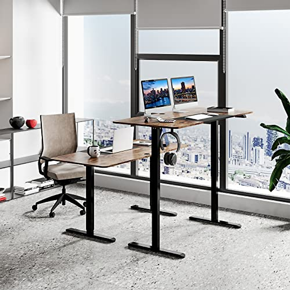 Tangkula 55 x 28 Inch Large Electric Standing Desk, Height Adjustable Sit to Stand Desk with Powerful Motor & Anti-Collision Design, Ergonomic Stand Up Workstation with Metal Frame, Home Office Desk