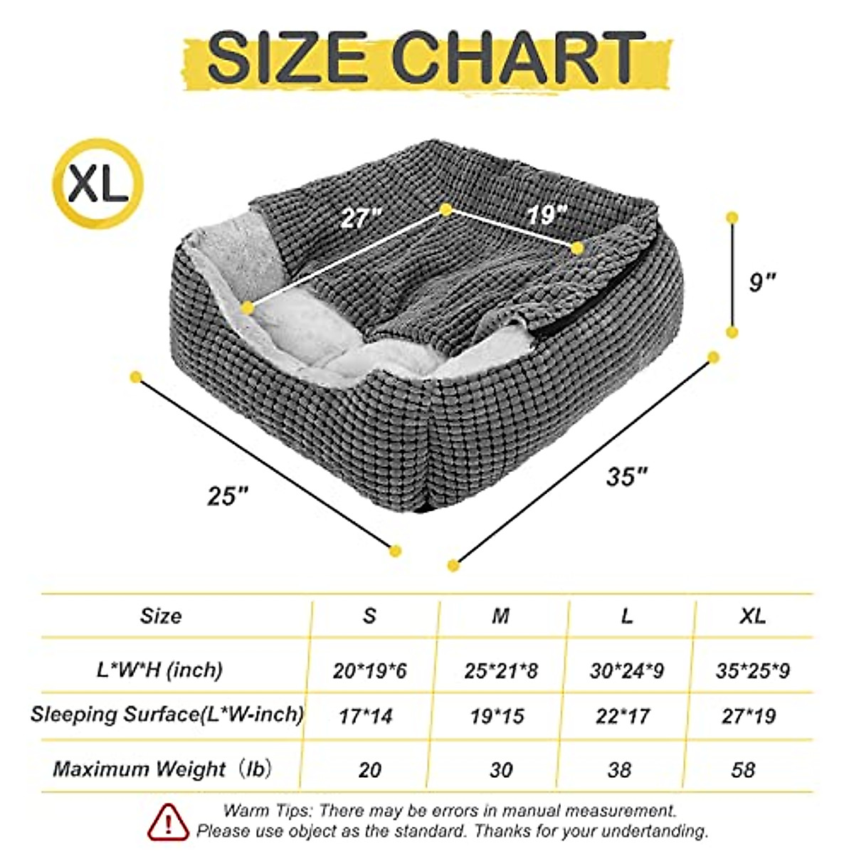 GASUR Dog Beds for Large Medium Small Dogs, Rectangle Cave Hooded Blanket Puppy Bed, Luxury Anti-Anxiety Orthopedic Cat Beds for Indoor Cats, Warmth and Machine Washable (35 inches, Grey)