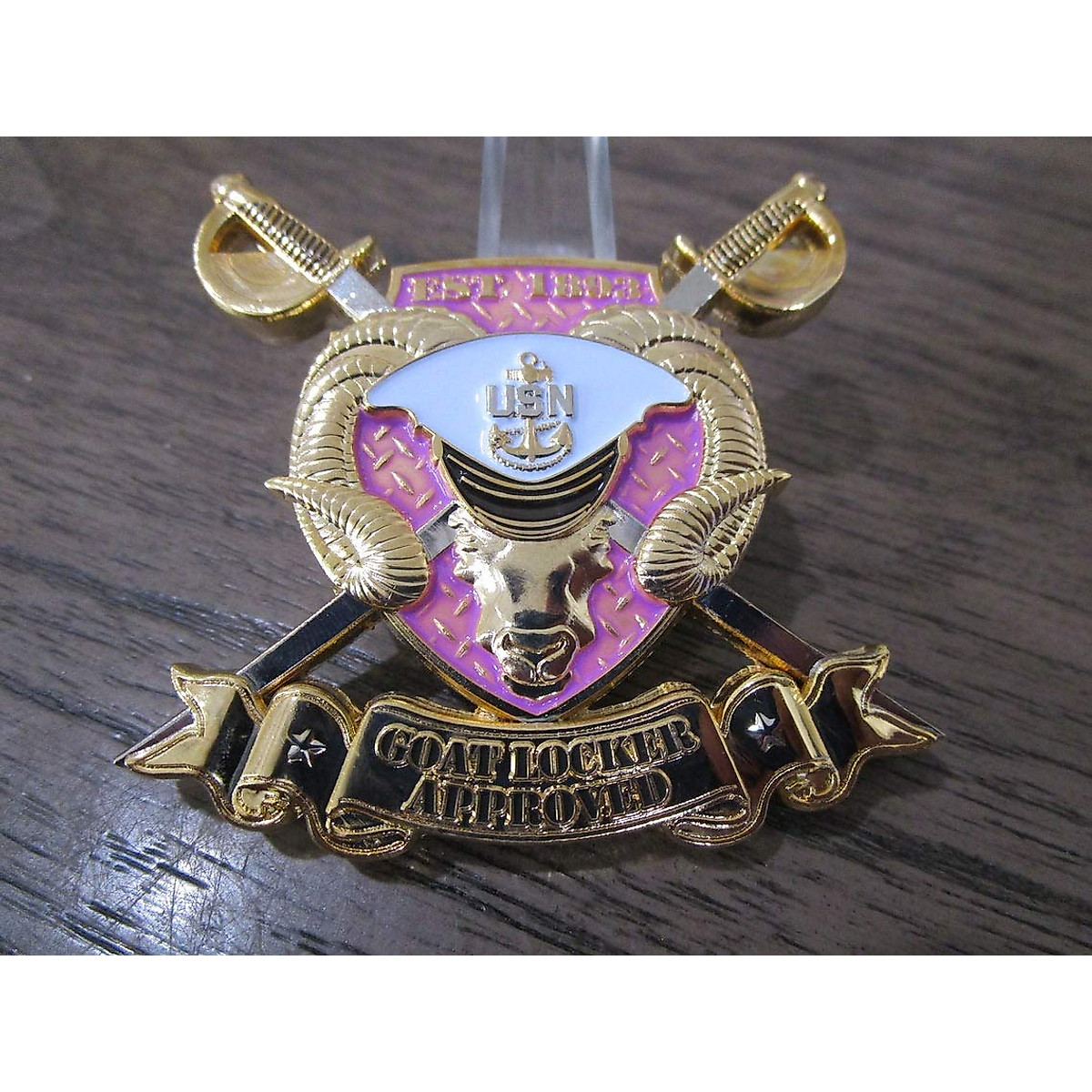 Oneworldtreasures USN Goat Locker Approved Deckplate Certified Female Navy Chief CPO Pink Challenge Coin