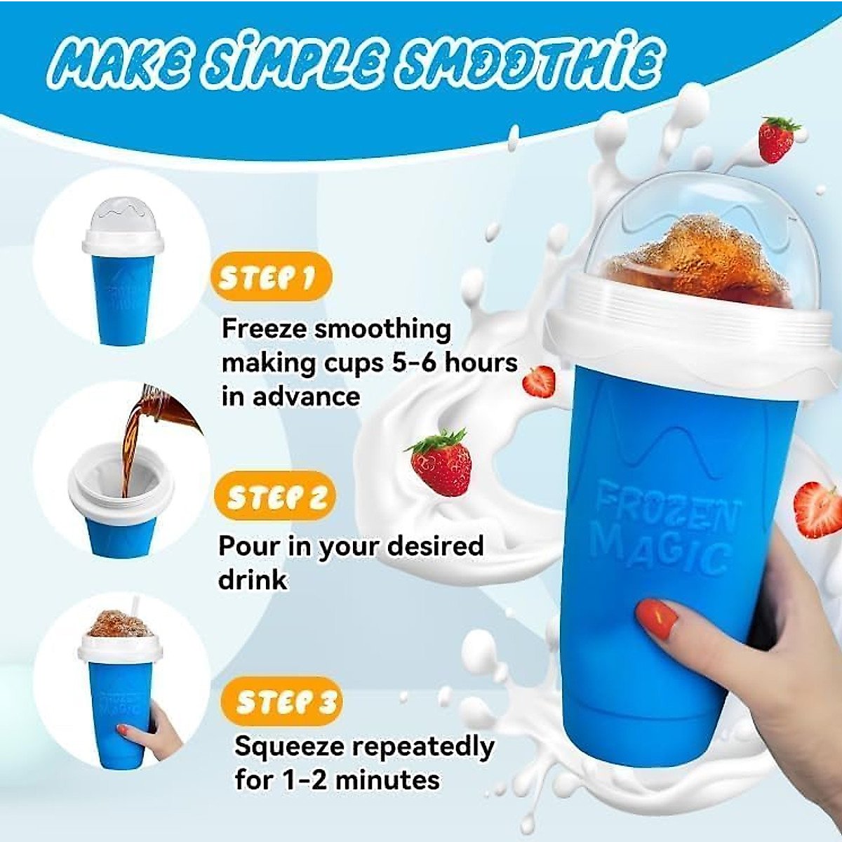 Slushie Maker Cup, Magic Frozen Slushy Maker Squeeze Cup, Smoothie Squeeze Cup for Juices, Milk Shake Ice Cream Maker, Cooling Cup (Pink, Large)