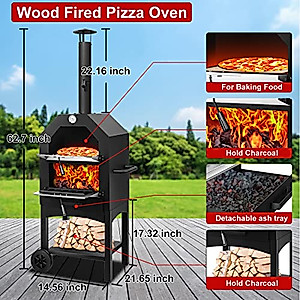 EDOSTORY Outdoor Pizza Oven, Wood Fired Pizza Oven for Outside, Patio Pizza Maker with Pizza Stone, Pizza Peel, Grill Rack, and Waterproof Cover for Backyard Camping