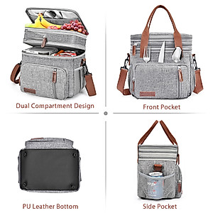 BAGNN Lunch Box & Lunch Bag for Women Men, Large Insulated Adult Lunch Box Leakproof Lunchbox Cooler Bag for Work Picnic Beach,16L, Gray