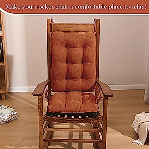 Basic Beyond Rocking Chair Cushions Set of 2, Porch Rocker Cushions for Wooden Rocking Chairs Outdoor with Thick Padding, Back Cushion with Ties, Tufted Seat Cushion with Non-Slip Backing(Rust)