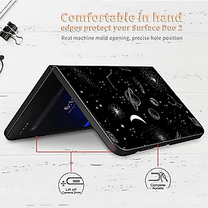 BWEGRHE Moon Spaceship Designed for 8.1" Microsoft Surface Duo Case, Full Cover Ultra Thin PU Leather Back Hard PC Phone Case for Microsoft Surface Duo (2020)