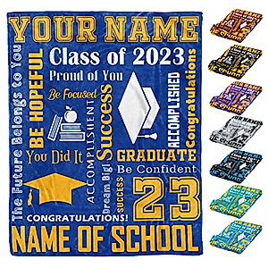 YESCUSTOM Personalized Graduation Blankets with Name Class of 2023 Custom Graduates Throw Blanket Made in USA Customized Graduation Gifts for Seniors Her Him Boys Girls Men Women