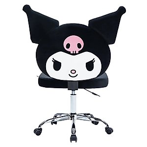Impressions Vanity Kuromi Armless Swivel Cute Desk Chair for Bedroom, Velvet Makeup Vanity Chair with Back, Rolling Wheels Silver Metallic Base and Adjustable Height (Black)