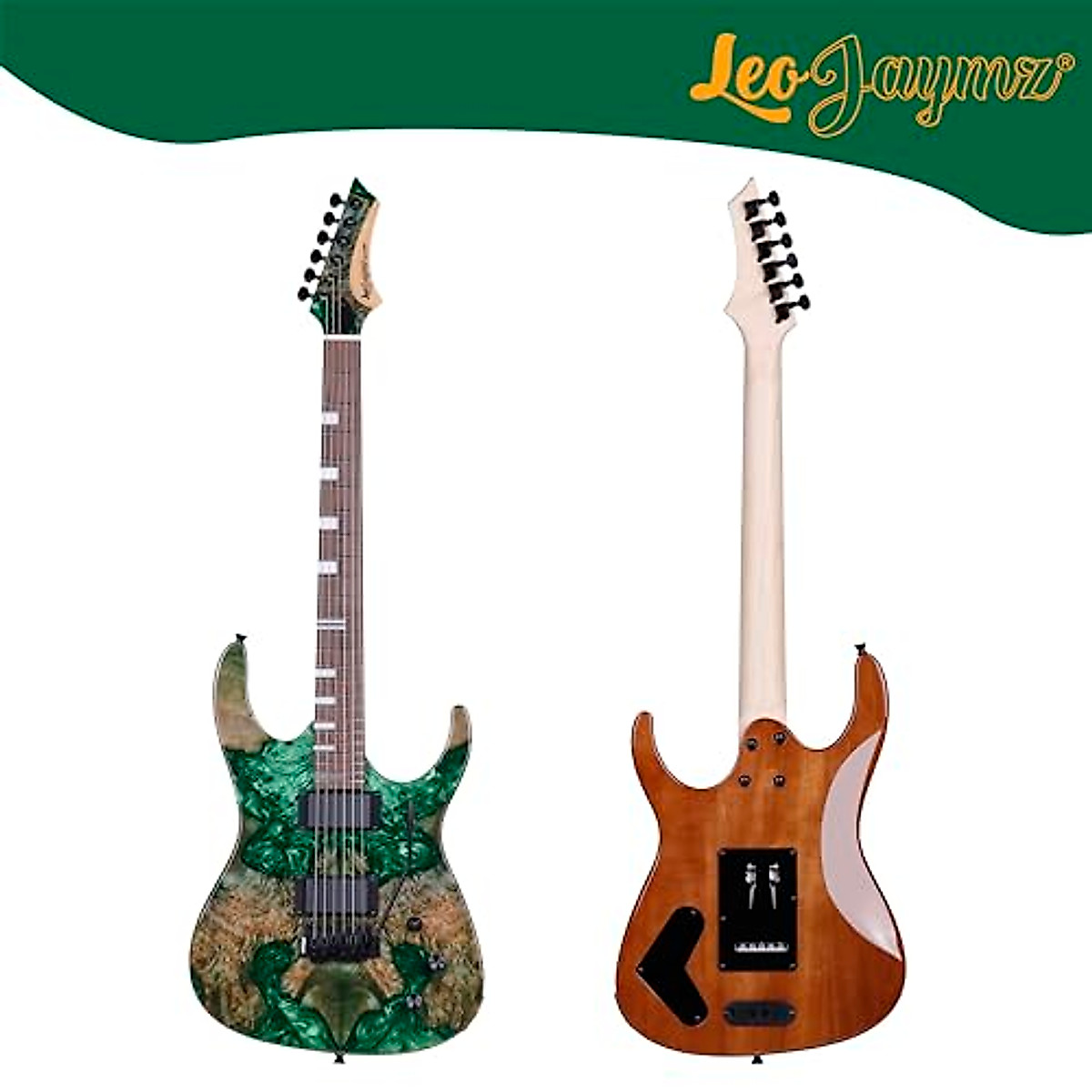 Leo Jaymz Electric Guitar Tempest Series - Mahogany Body and Burl Top,Maple Neck and Rosewood Fingerboard,Alnico V active Pickups,Wilkinson 2-point Temolo Bridge (Architect)