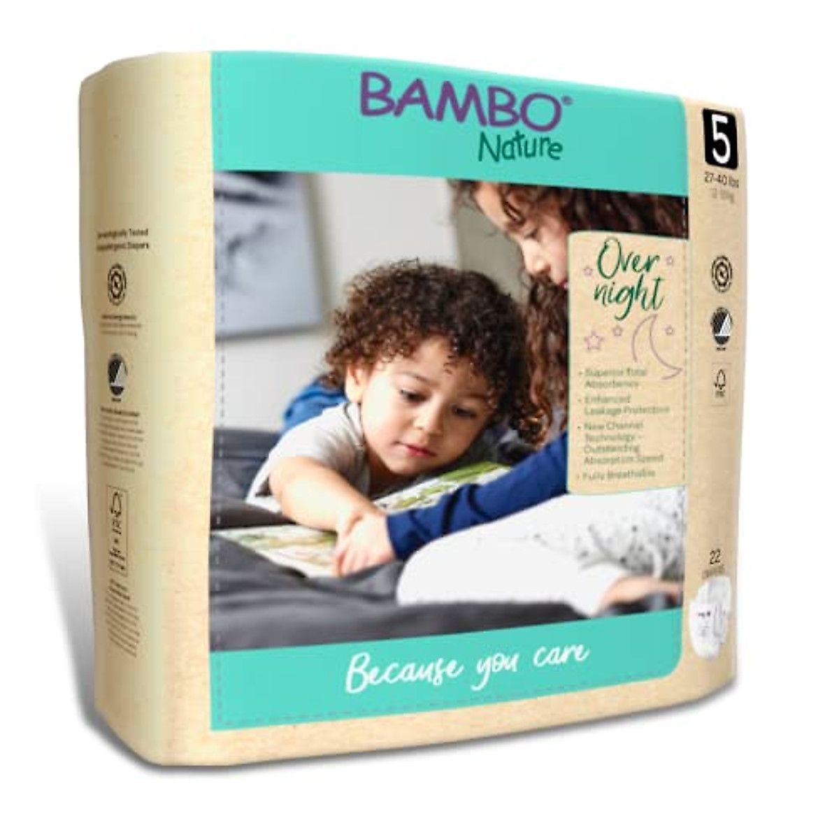 Bambo Nature Hypoallergenic Overnight Baby Diapers, Eco-Labeled Overnight Diapers, Totally Chlorine-Free, Skin Friendly, Super Absorbent - Size 5 (44 Count)