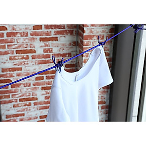 2 Pack 11 Feet Windproof Clothesline with 12 Blue Clips, Adjustable Clothes Line for Home, Travel and Outdoor Hanging Clothes