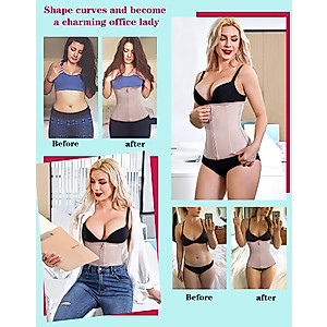 LODAY Waist Trainer Corset for Women Tummy Control Sport Workout Body Shaper Beige (XS, Beige(Zip and Hooks))