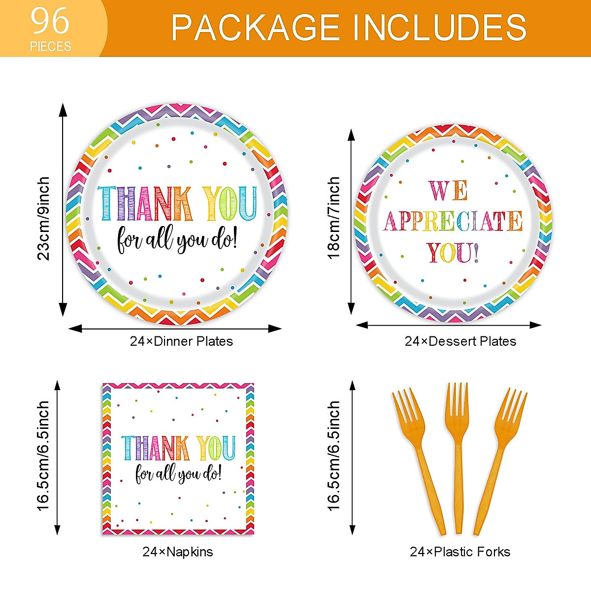 96 Pcs Thank You for All You Do Party Decoration Set Serves 24 Guests Be Thankful to The Teacher Doctor Staff Dinnerware Set Class of 2024 Prom Senior Year Party Tableware Supplies