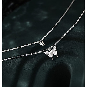 SLUYNZ 925 Sterling Silver CZ Butterfly Choker Necklace for Women Butterfly Layered Necklace Chain (A-Silver)