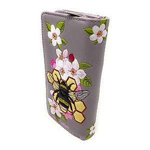 Shag Wear Bumblebee Tattoo Large Insect Wallet for Women and Teen Girls Vegan Faux Vegan Leather 7" Purple
