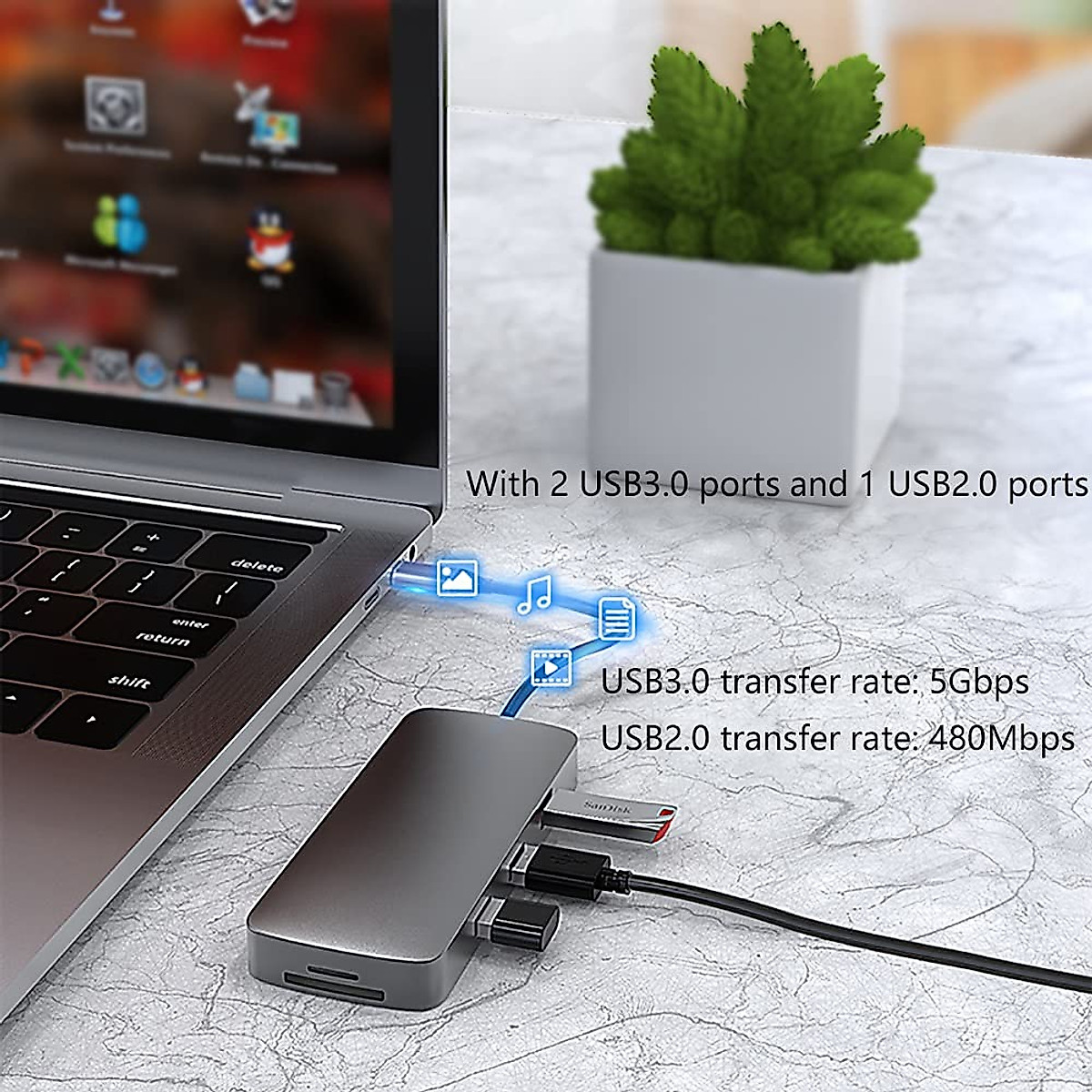 Port Expander USB C Hub 10 in 1 USB-C Splitter Hub with Ethernet, HDMI, VGA, 2 USB 3.0, USB 2.0, SD/TF Card Reader, 3.5mm Audio, USB-C PD USB Splitter
