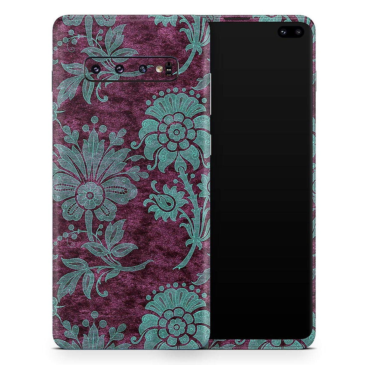 DesignSkinz Burgundy and Turquoise Floral Velvet v3 Protective Vinyl Decal Wrap Skin Cover Compatible with The Samsung Galaxy S20 (Screen Trim & Back Glass Skin)