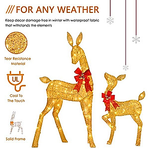 Super Large 3 Pieces Lighted Reindeer Christmas Decoration Family Set, Christmas Deer Family Decor Outdoor Yard Christmas Decorations with 240 LED Lights, Stakes, Zip Ties