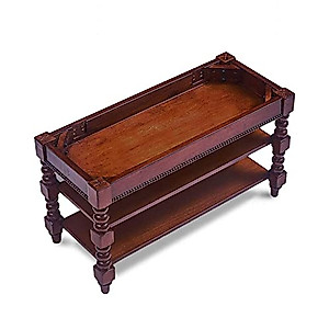 E EYOUPINO Storage Bench Vintage Solid Wood Shoe Bench 3 Tier Wooden Entryway Bench Shoe Rack with Leather Cushion Seating Brown (31.5’’)