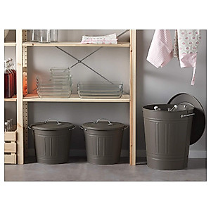 KNODD Bin with lid, Grey, 16 l (4 Gallon)