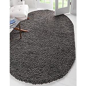 Unique Loom Solid Shag Collection Area Rug (4' x 6' Oval, Graphite Gray)
