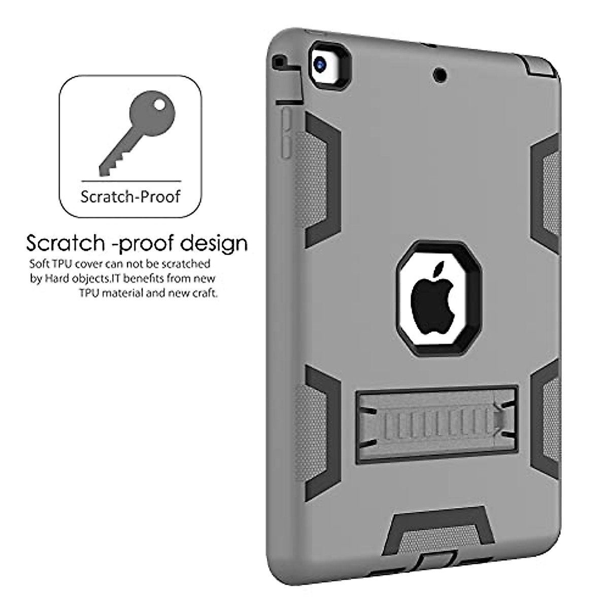 TOPSKY Case Compatible with iPad Air 1st Generation/A1474/A1475/A1476 9.7 inch, Shockproof Built in Kickstand Protective Cover Cases for iPad A1474/A1475/A1476,Grey Black