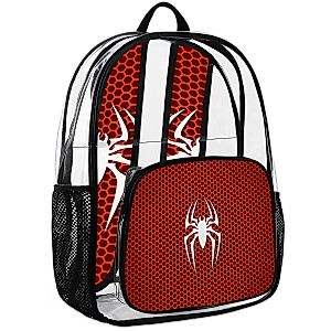 Yzrwebo Spiders Pattern Heavy Duty Clear Backpack Geometric Large See Through Backpacks PVC Transparent Backpack Clear Bag for Women Men Security Stadium Work Travel Events Concert