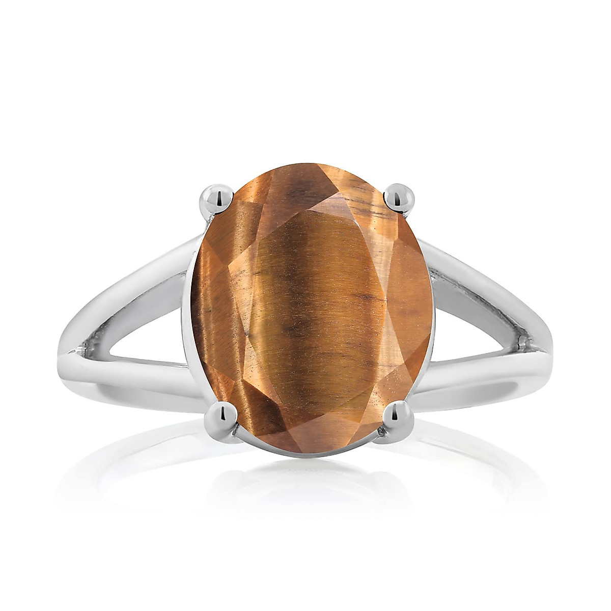 Gem Stone King 925 Sterling Silver Brown Tiger Eye Ring For Women (4.00 Cttw, Gemstone Birthstone, Oval 12X10MM, Available In Size 5,6,7,8,9)