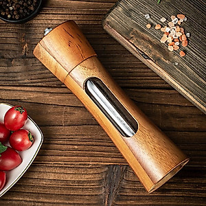 Ousyaah Salt and Pepper Grinder Set (2 Pack), Manual Wooden Salt and Pepper Shakers with Adjustable Ceramic Core and Visible Acrylic Window, Refillable Salt & Pepper Mill Set | Adjustable Coarseness