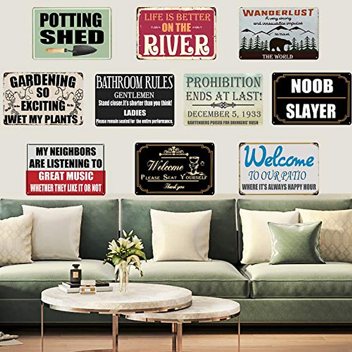 FSTIKO Life is Better on The River Vintage Tin Bar Sign Farmhouse Wall Home Decor Garden Decorative Plaque for Living Room, Bedroom or Bathroom 8X12Inch