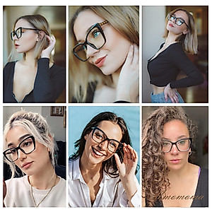 AMOMOMA Trendy TR90 Oversized Blue Light Reading Glasses Women,Stylish Square Cat Eye Glasses AM6031C1 with Black Frame 1.5 x