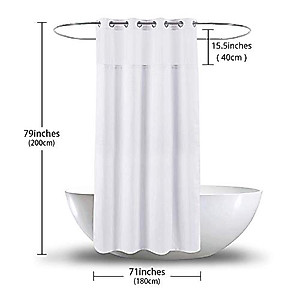 Ecoehoe Hotel Grade Waffle Weave Fabric Hook Free Shower Curtain with Magnets Snap-in Liner - Heavy Duty Bath Curtain with See Through Top Machine Washable 71" W * 79“ L White