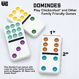 Front Porch Classics | Double 9 Colored Dot Dominoes Travel Tin Set, 2 to 8 Players Ages 8 to 99